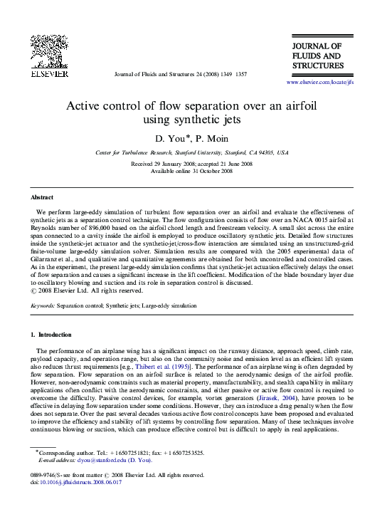 (PDF) Active control of flow separation over an airfoil using synthetic jets