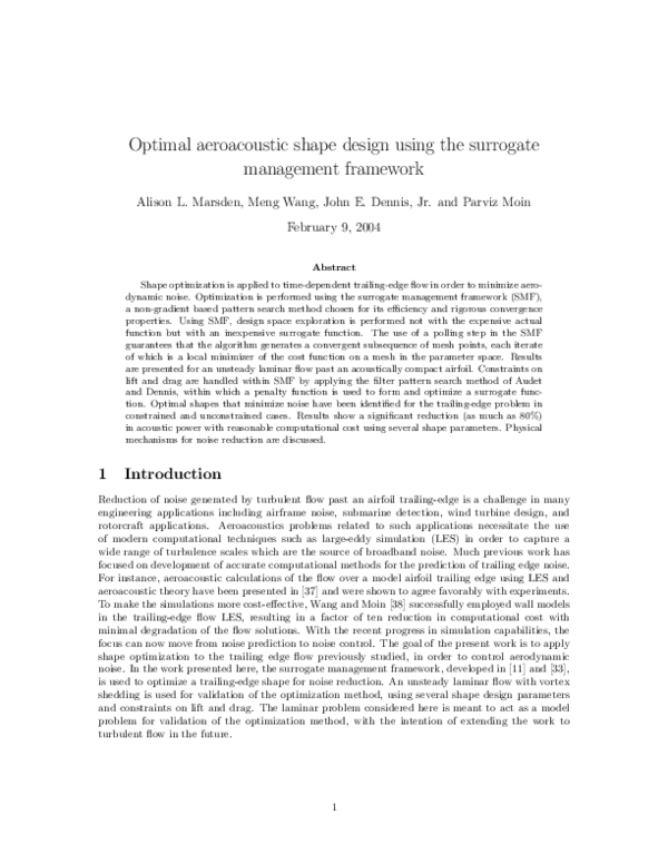 Pdf Optimal Aeroacoustic Shape Design Using The Surrogate Management Framework Parviz Moin