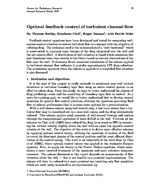 (PDF) Optimal feedback control of turbulent channel ow | parviz moin - Academia.edu