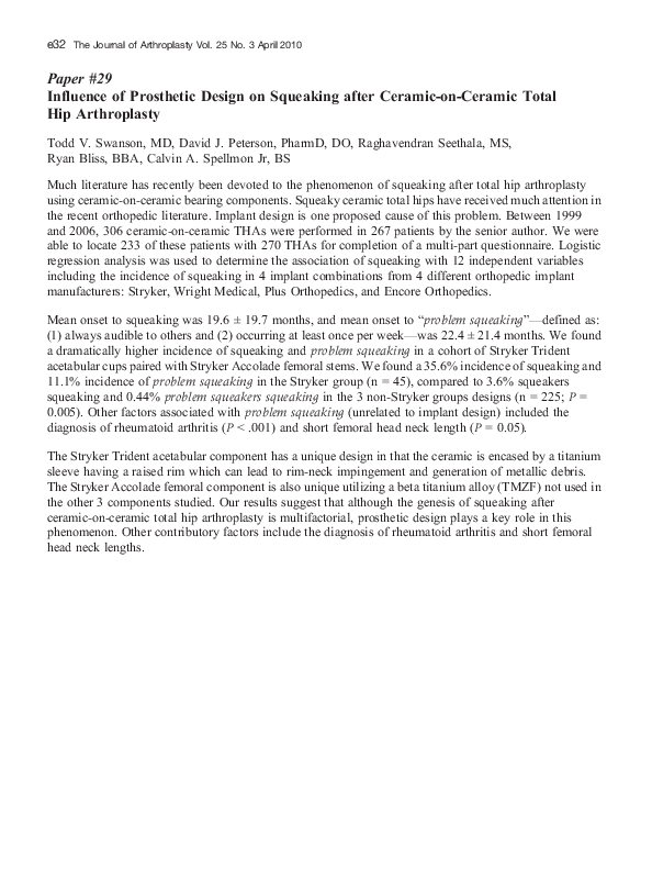 (PDF) Influence of Prosthetic Design on Squeaking after Ceramic-on ...
