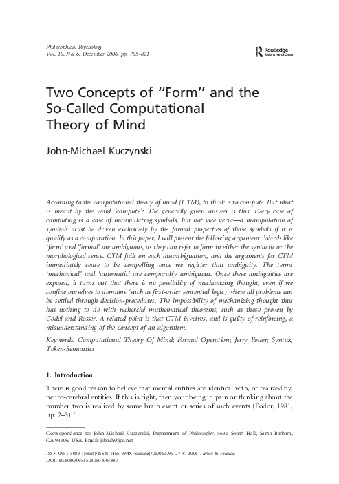 (PDF) Two Concepts of “Form” and the So-Called Computational Theory of Mind