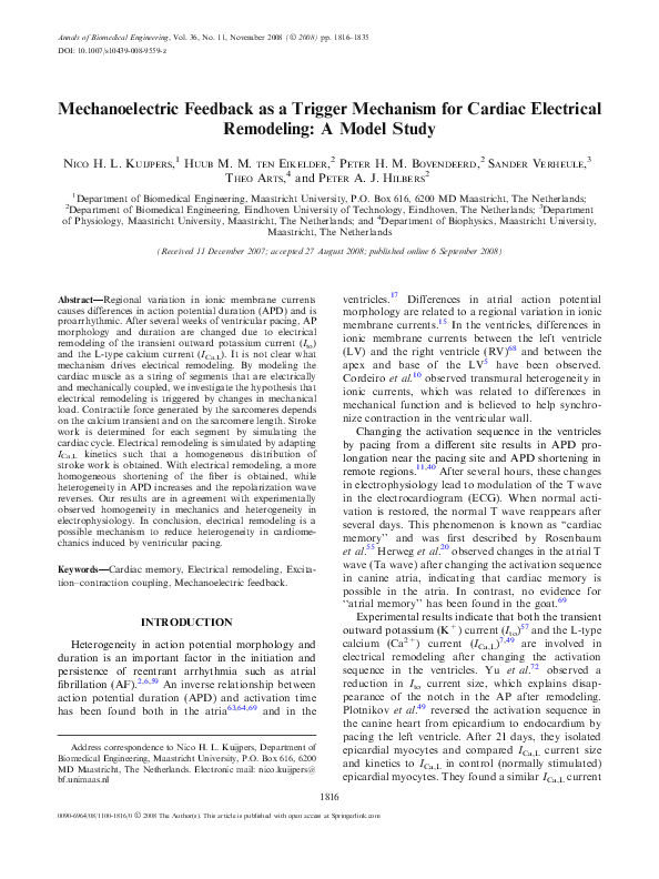 (PDF) Mechanoelectric Feedback as a Trigger Mechanism for Cardiac ...