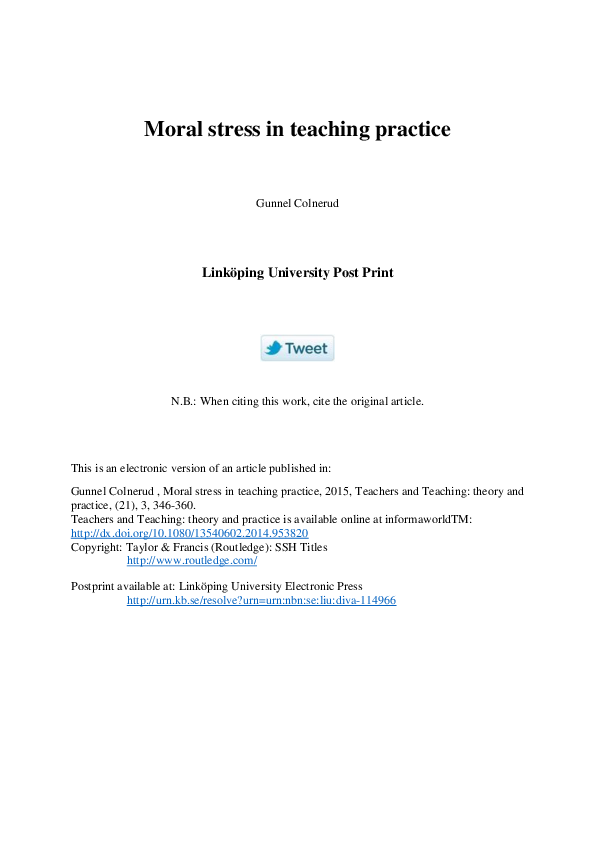 (PDF) Moral stress in teaching practice