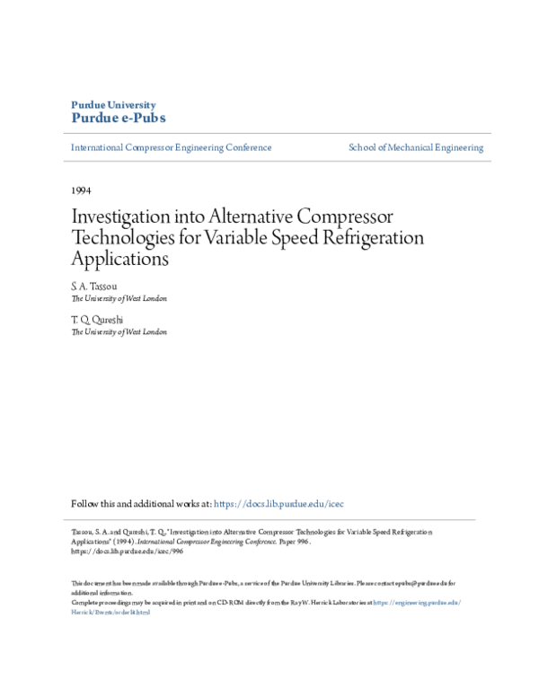 (PDF) Investigation into Alternative Compressor Technologies for Variable Speed Refrigeration ...