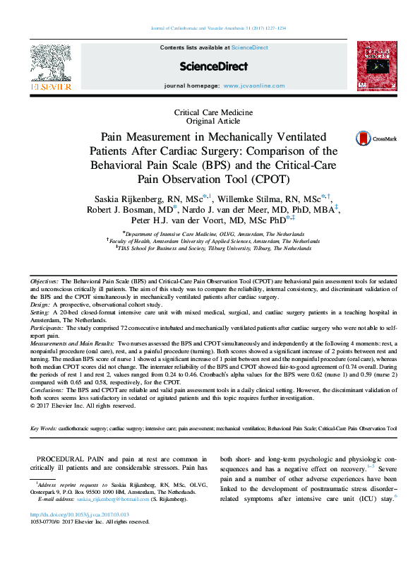 (PDF) Pain Measurement in Mechanically Ventilated Patients After ...