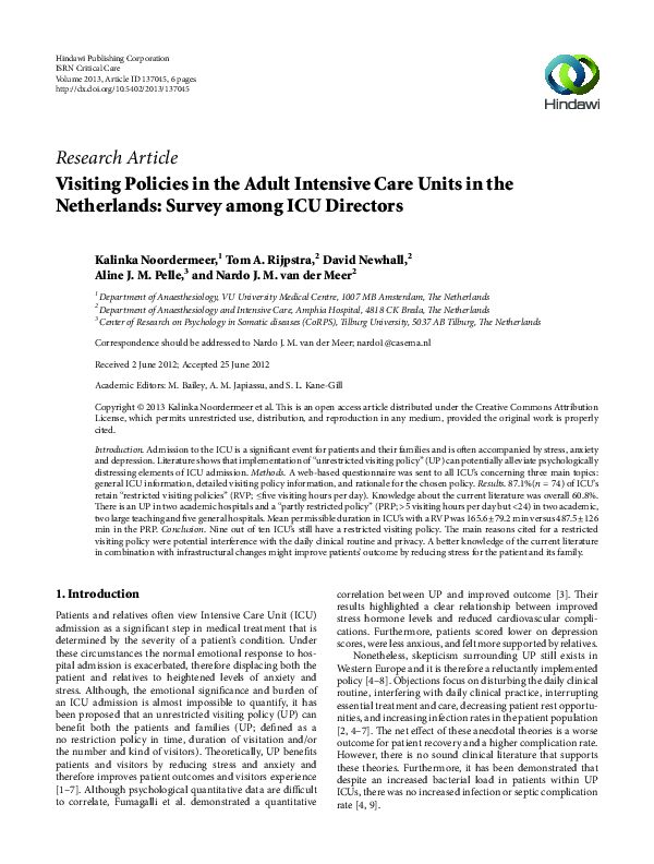 (PDF) Visiting Policies in the Adult Intensive Care Units in the ...