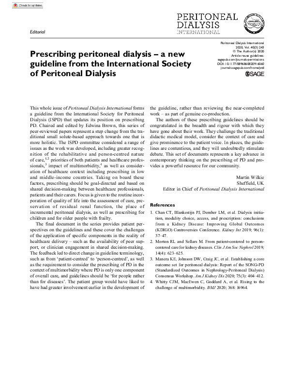 (PDF) Prescribing peritoneal dialysis – a new guideline from the International Society of ...
