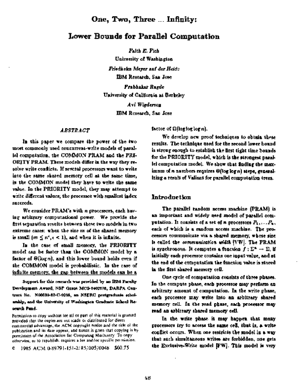 (PDF) One, two, three . . . infinity: lower bounds for parallel computation