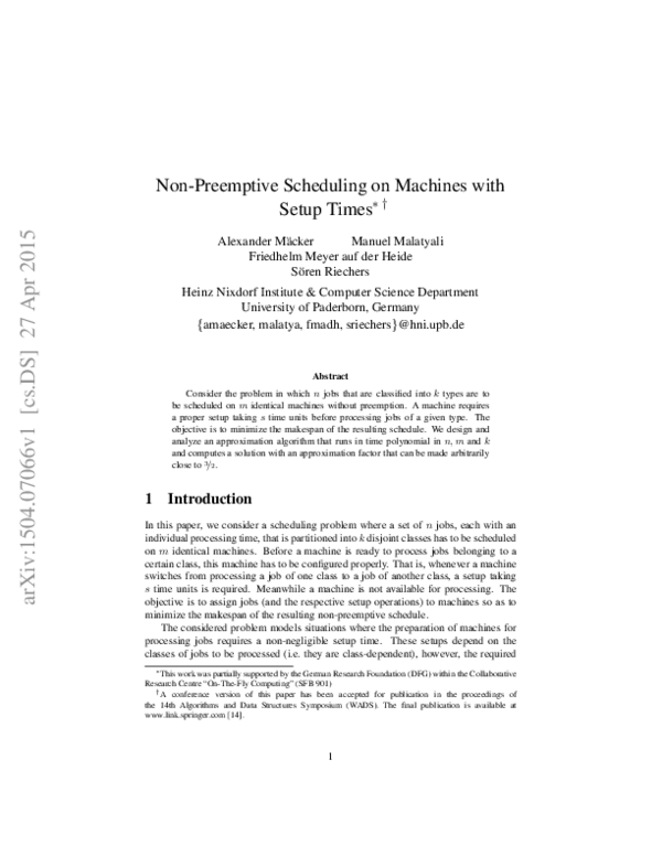 (PDF) Non-preemptive Scheduling on Machines with Setup Times