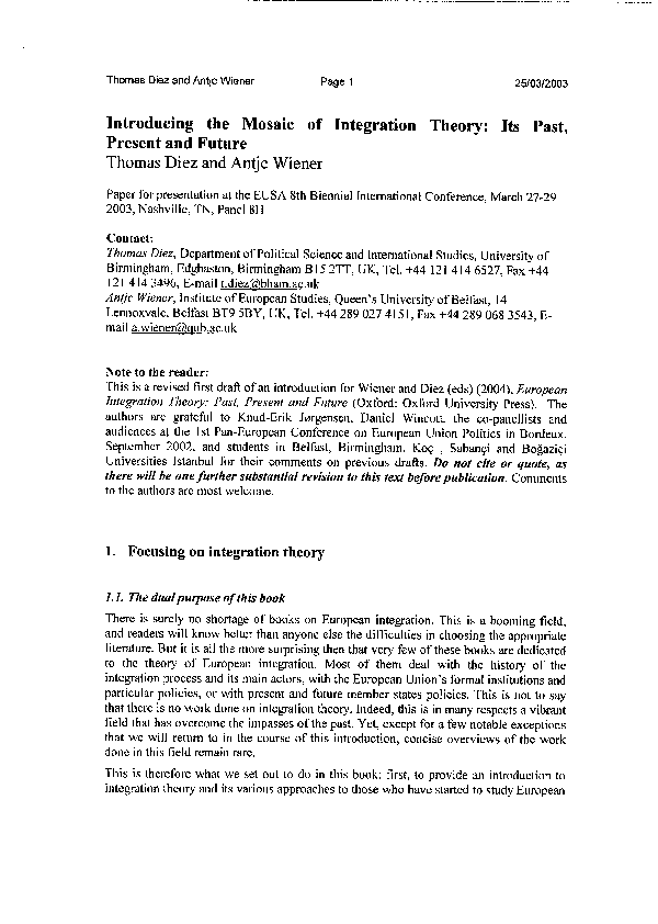 (PDF) Introducing the mosaic of integration theory: Its past, present and future