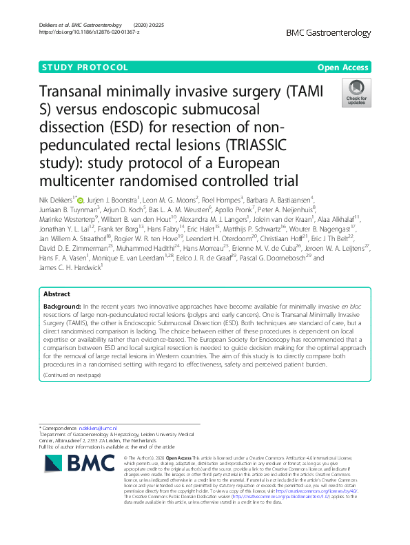(PDF) Transanal minimally invasive surgery (TAMIS) versus endoscopic submucosal dissection (ESD ...