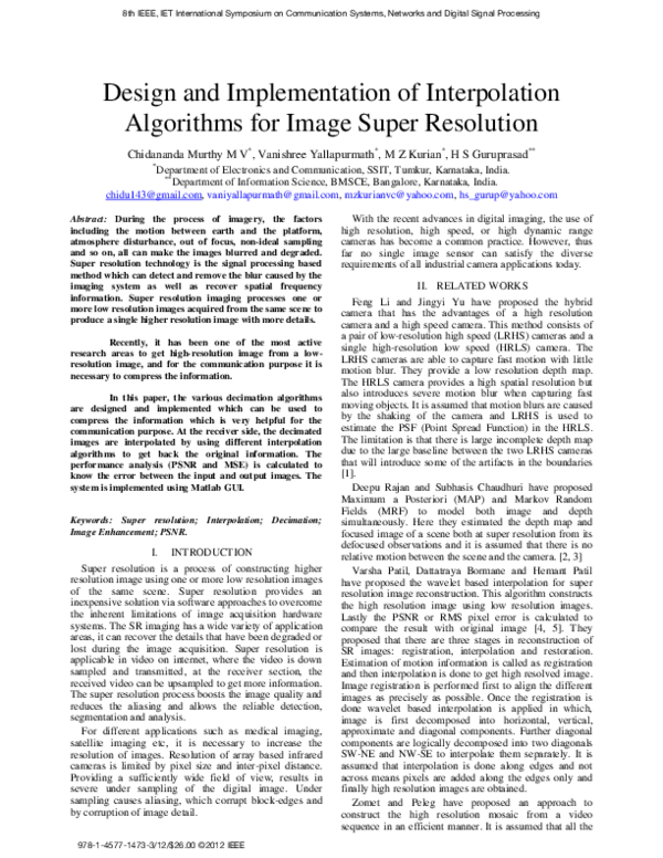 Pdf Design And Implementation Of Interpolation Algorithms For Image