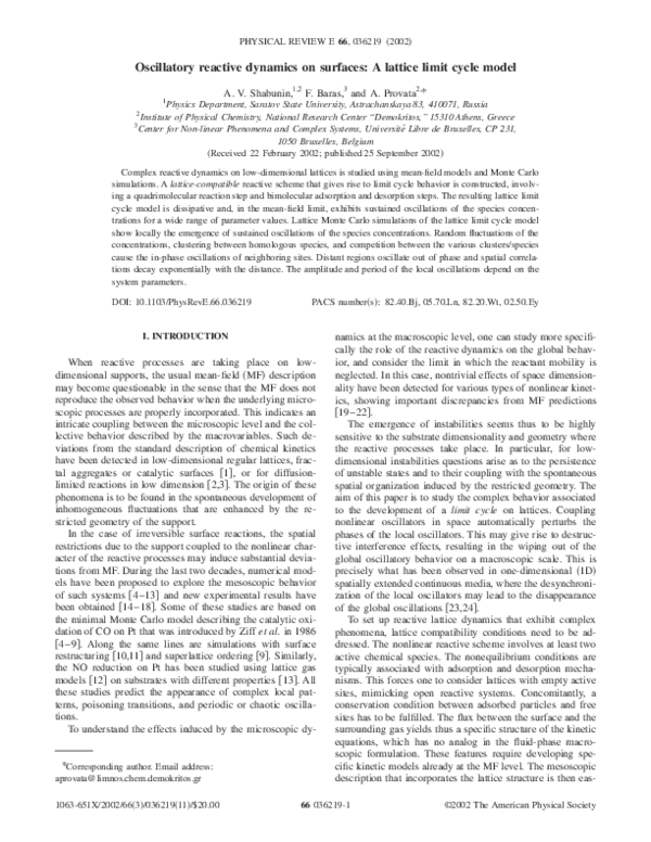 (PDF) Oscillatory reactive dynamics on surfaces: A lattice limit cycle model