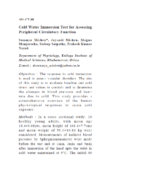 (PDF) Cold Water Immersion Test for Assessing Peripheral Circulatory ...