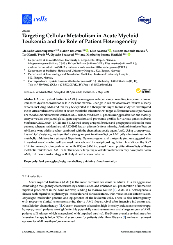 Targeting Cellular Metabolism in Acute Myeloid Leukemia and the Role of Patient Heterogeneity