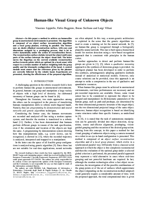 (PDF) Human-like visual grasp of unknown objects