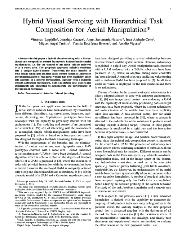 (PDF) Hybrid Visual Servoing with Hierarchical Task Composition for Aerial Manipulation