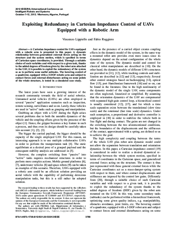 Pdf Exploiting Redundancy In Cartesian Impedance Control Of Uavs Equipped With A Robotic Arm
