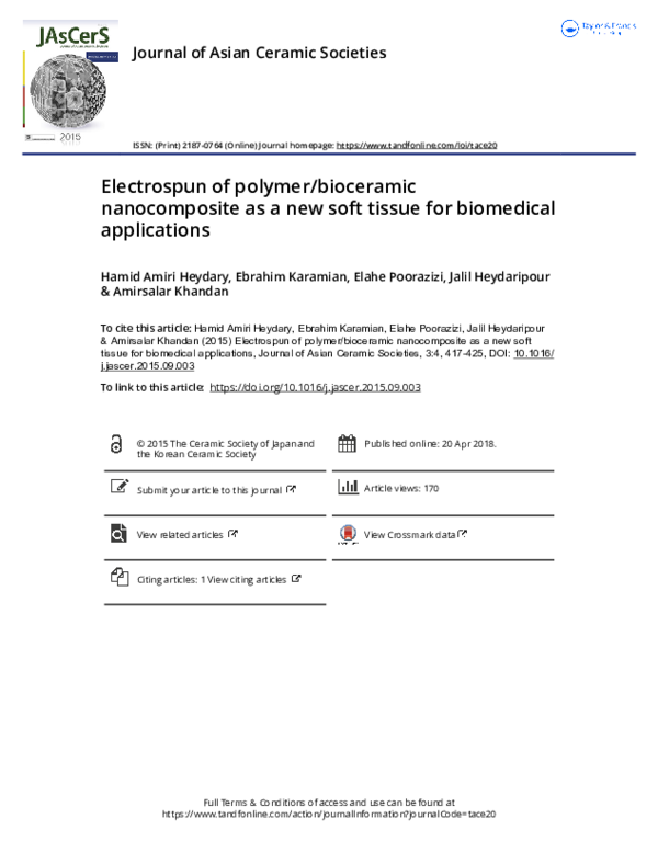 (PDF) Electrospun of polymer/bioceramic nanocomposite as a new soft tissue for biomedical ...