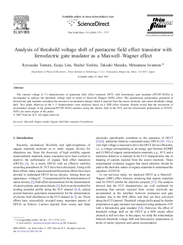 (PDF) Analysis of threshold voltage shift of pentacene field effect ...