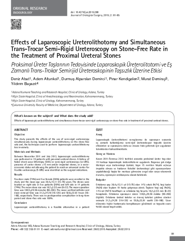 (PDF) Effects of Laparoscopic Ureterolithotomy and Simultaneous Trans ...