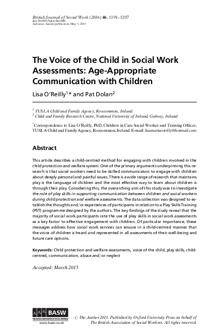 (PDF) The Voice of the Child in Social Work Assessments: Age ...