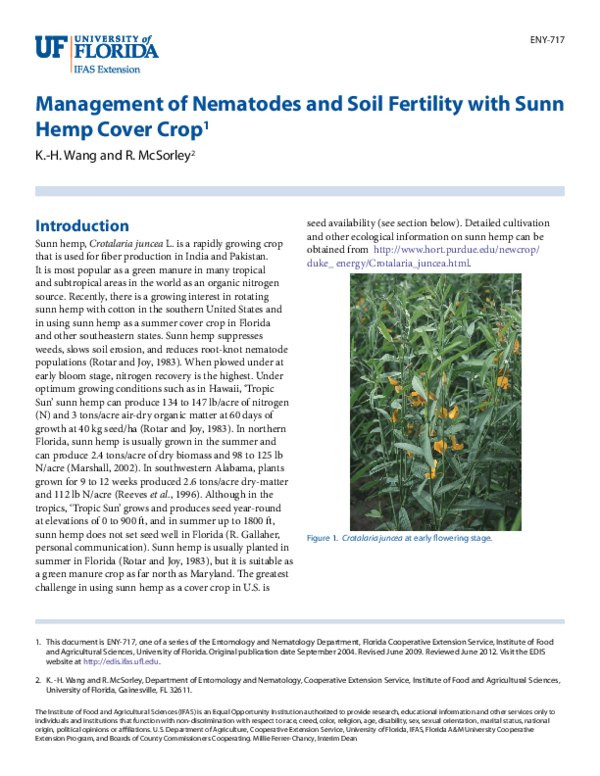 (PDF) Management of Nematodes and Soil Fertility with Sunn Hemp Cover Crop1