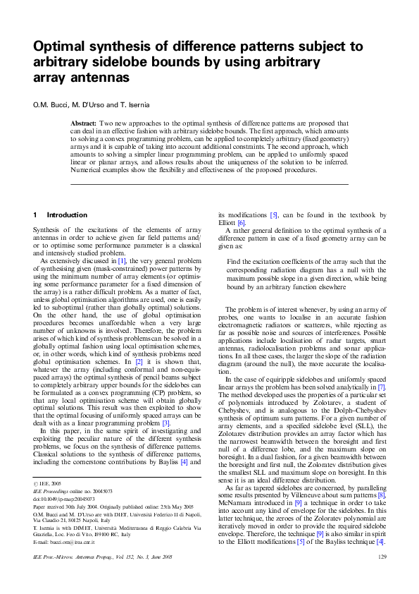 (PDF) Optimal synthesis of difference patterns subject to arbitrary sidelobe bounds by using ...