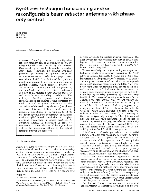 Pdf Synthesis Technique For Scanning And Or Reconfigurable Beam Reflector Antennas With Phase