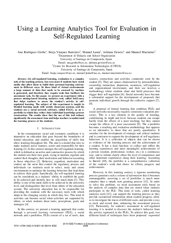 (PDF) Using a learning analytics tool for evaluation in self-regulated learning