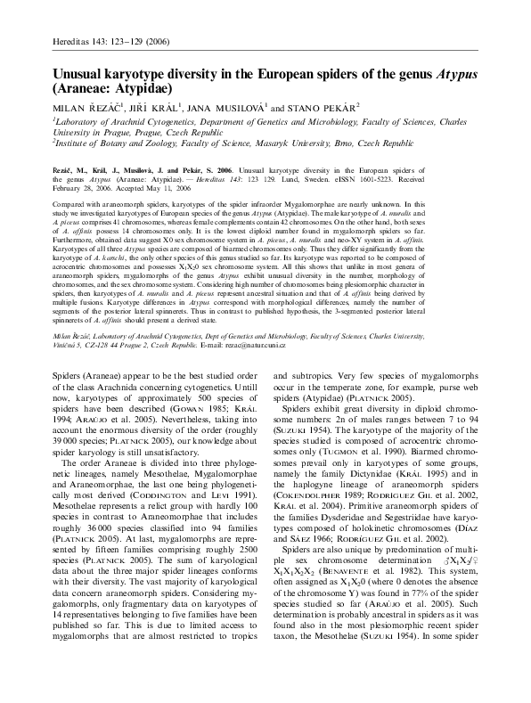 (PDF) Unusual karyotype diversity in the European spiders of the genus ...