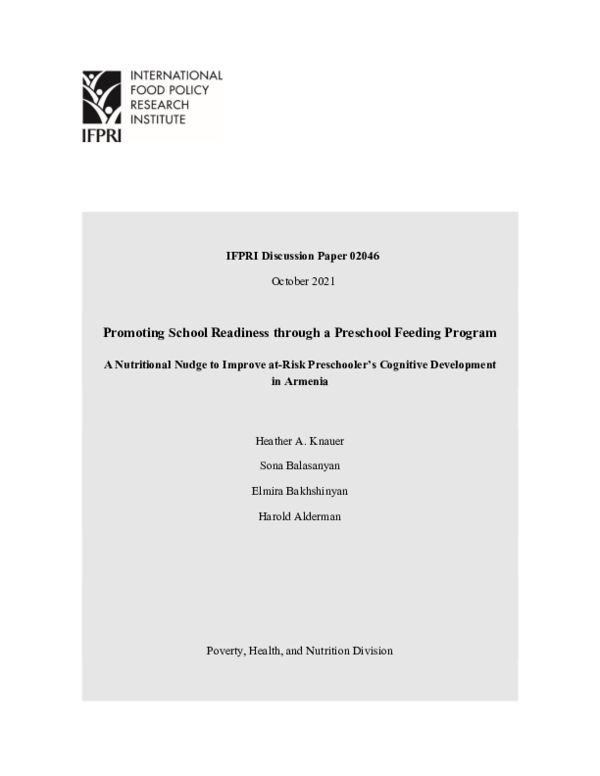 (PDF) Promoting school readiness through a preschool feeding program: A ...