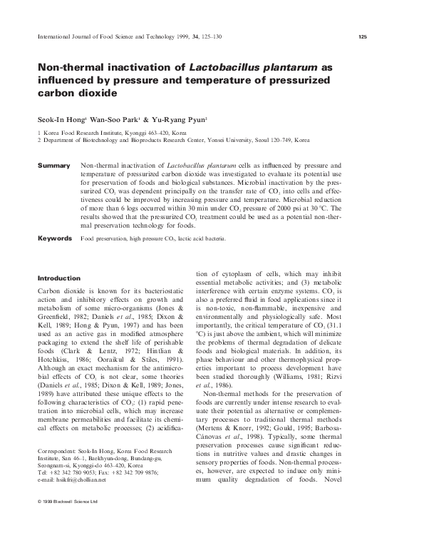 (PDF) Non-thermal inactivation of Lactobacillus plantarum as influenced ...