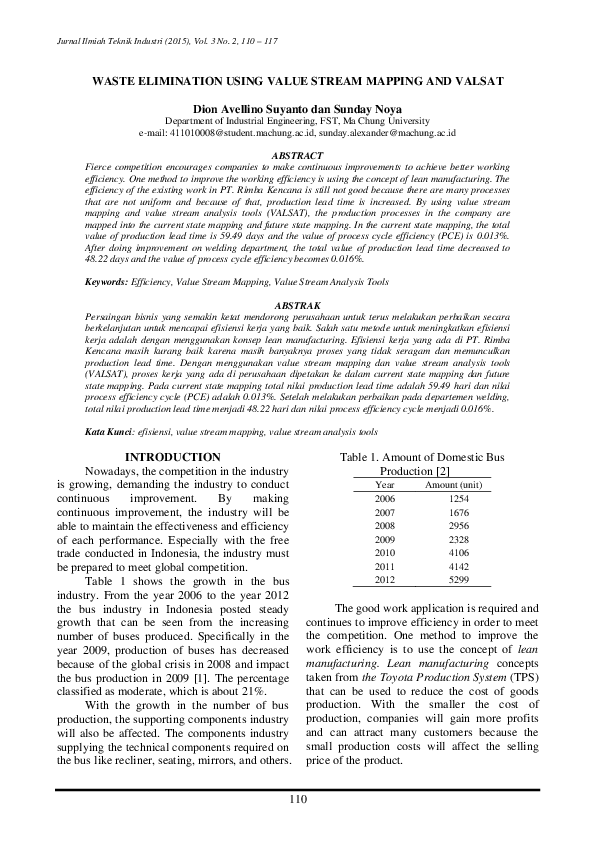 (PDF) Waste Elimination Using Value Stream Mapping and Valsat