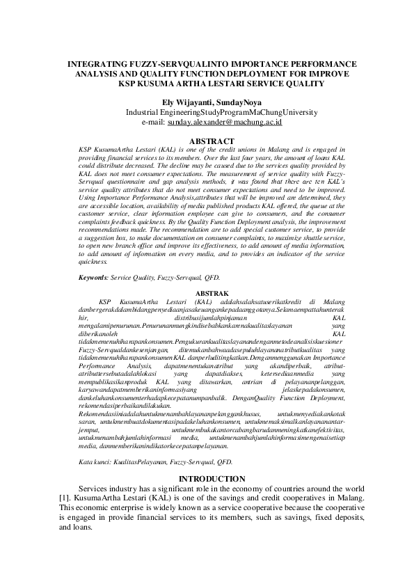 (PDF) Integrating Fuzzy-Servqualinto Importance Performance Analysis and Quality Function ...