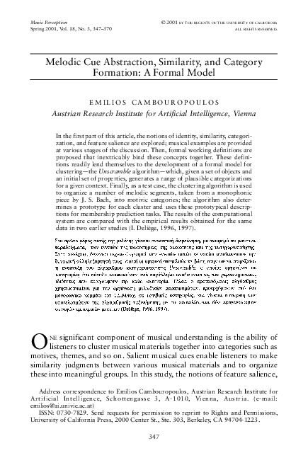 (PDF) Melodic Cue Abstraction, Similarity, and Category Formation: A Formal Model