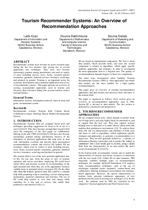 (PDF) Tourism Recommender Systems: An Overview of Recommendation Approaches