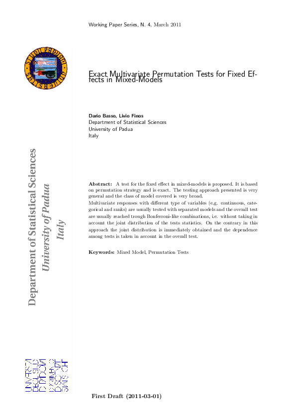 Pdf Exact Multivariate Permutation Tests For Fixed Effects In Mixed
