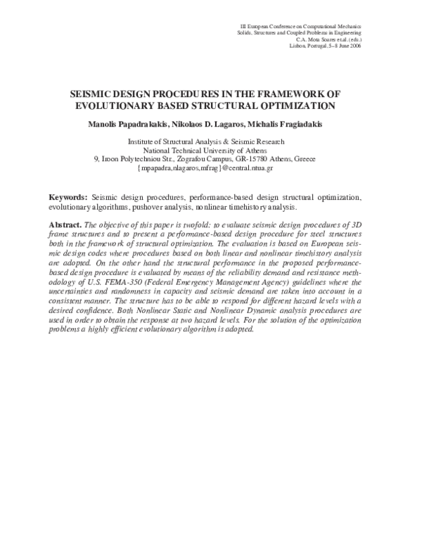 (PDF) Seismic Design Procedures in the Framework of Evolutionary Based Structural Optimization