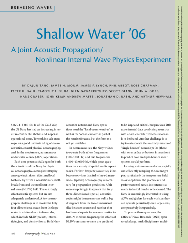 (PDF) Shallow Water '06: A Joint Acoustic Propagation/Nonlinear ...
