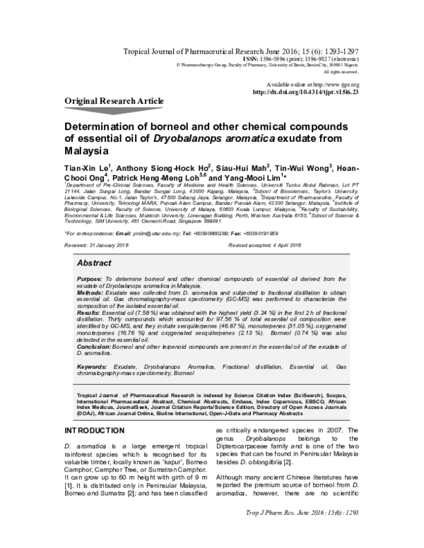 (PDF) Determination of borneol and other chemical compounds of ...