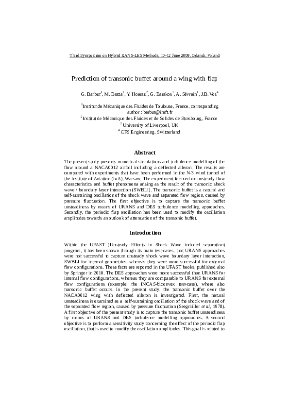 (PDF) Prediction of Transonic Buffet around a Wing with Flap