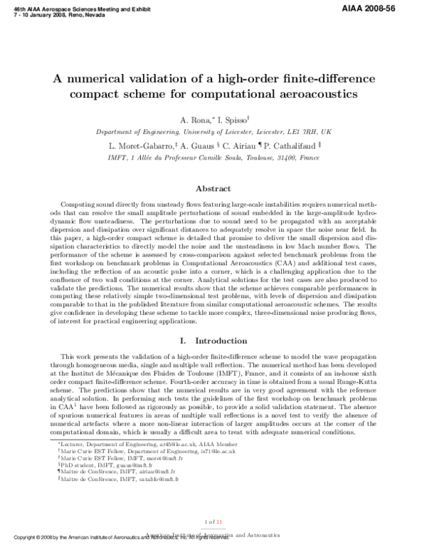 (PDF) A numerical validation of a high-order flnite-difierence compact scheme for computational ...