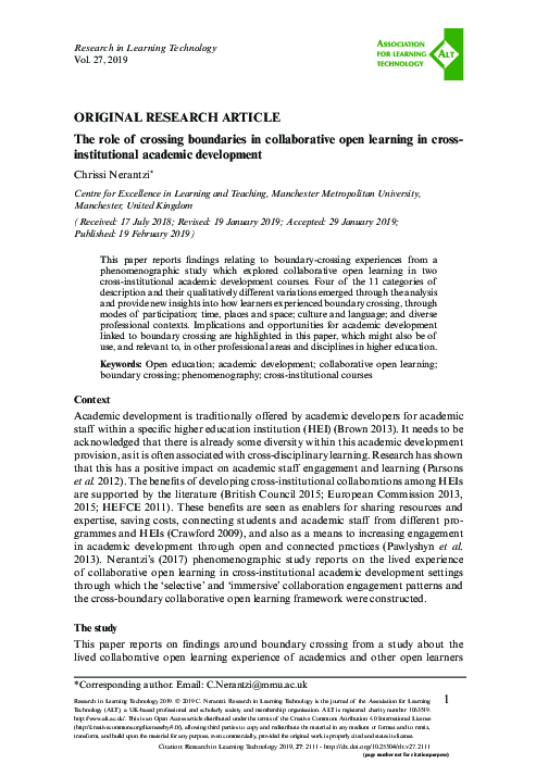 (PDF) The role of crossing boundaries in collaborative open learning in ...