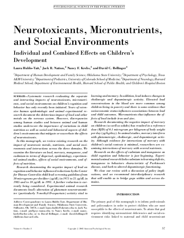(PDF) Neurotoxicants, Micronutrients, and Social Environments ...