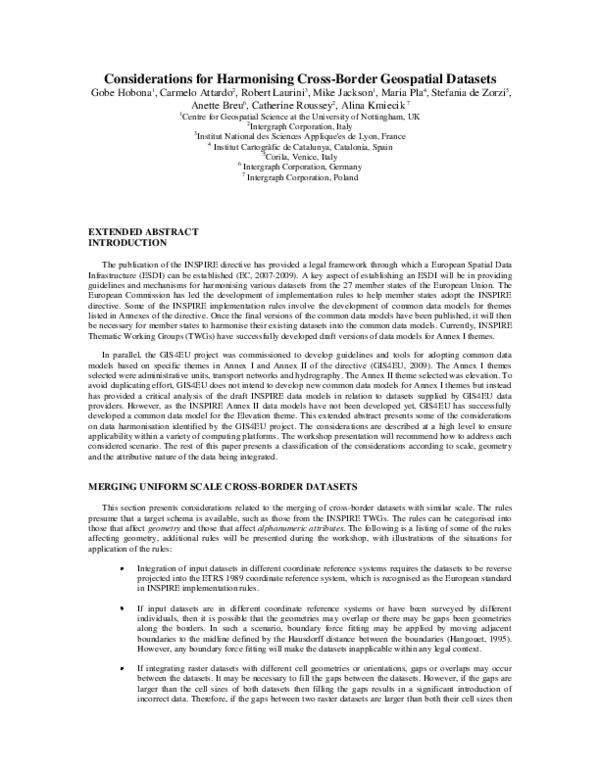 (PDF) Considerations for harmonising cross-border geospatial datasets