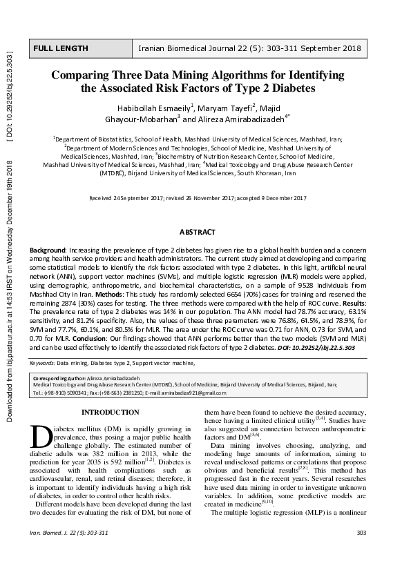 Pdf Comparing Three Data Mining Algorithms For Identifying The Associated Risk Factors Of Type 5245