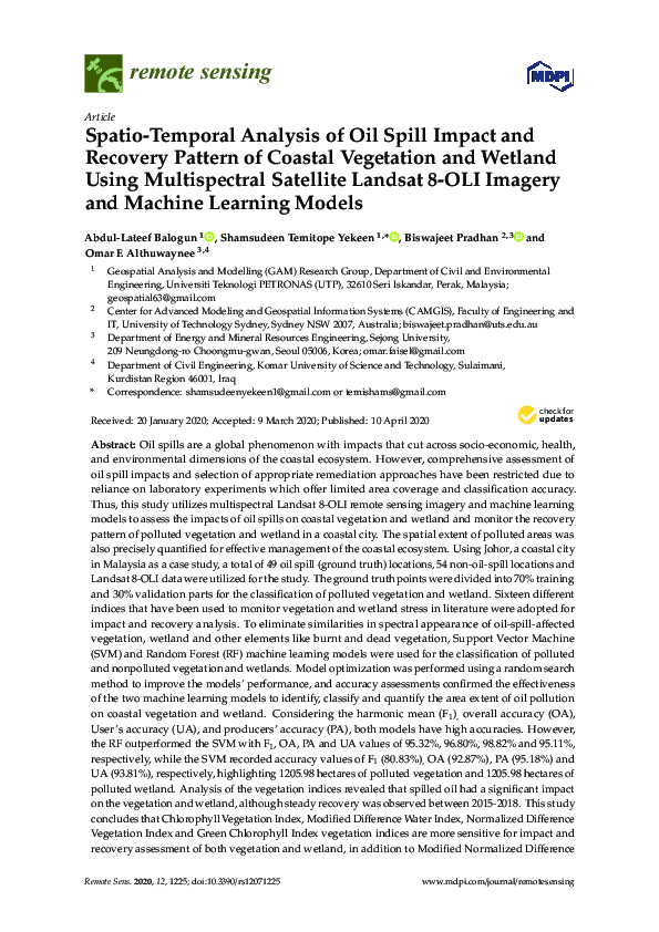 (PDF) Spatio-Temporal Analysis of Oil Spill Impact and Recovery Pattern of Coastal Vegetation ...