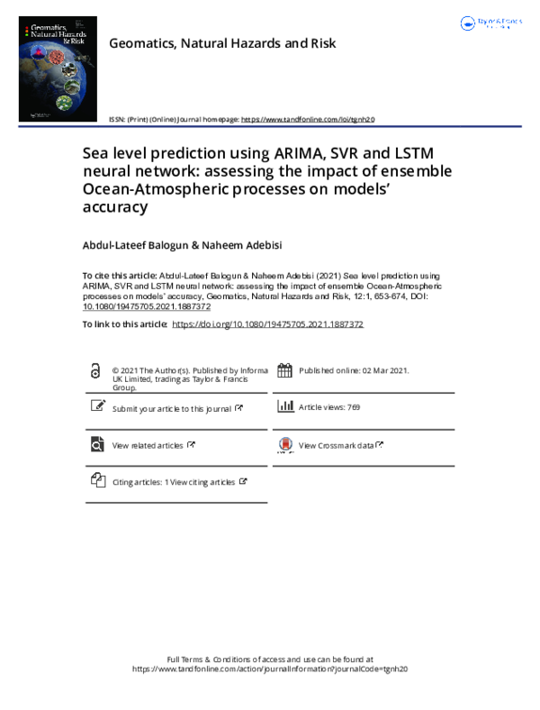 Pdf Sea Level Prediction Using Arima Svr And Lstm Neural Network
