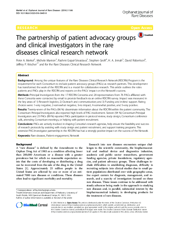 (PDF) The partnership of patient advocacy groups and clinical ...